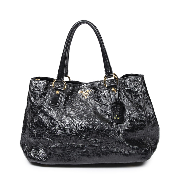 Prada | Bags | Prada Large Tote In Black Wrinkled Patent Leather | Poshmark